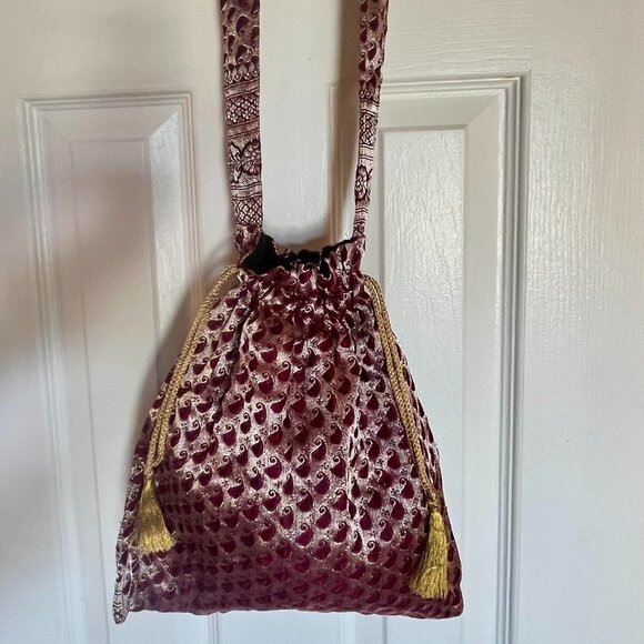 Samarra | Bags | Samara Red Silky Fabric Crossbody Purse Bag With Gold ...
